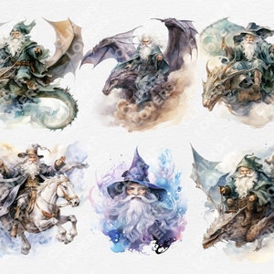 Wizard Watercolor Clipart PNG Bundle, Magic Fantasy Fairytale World ...