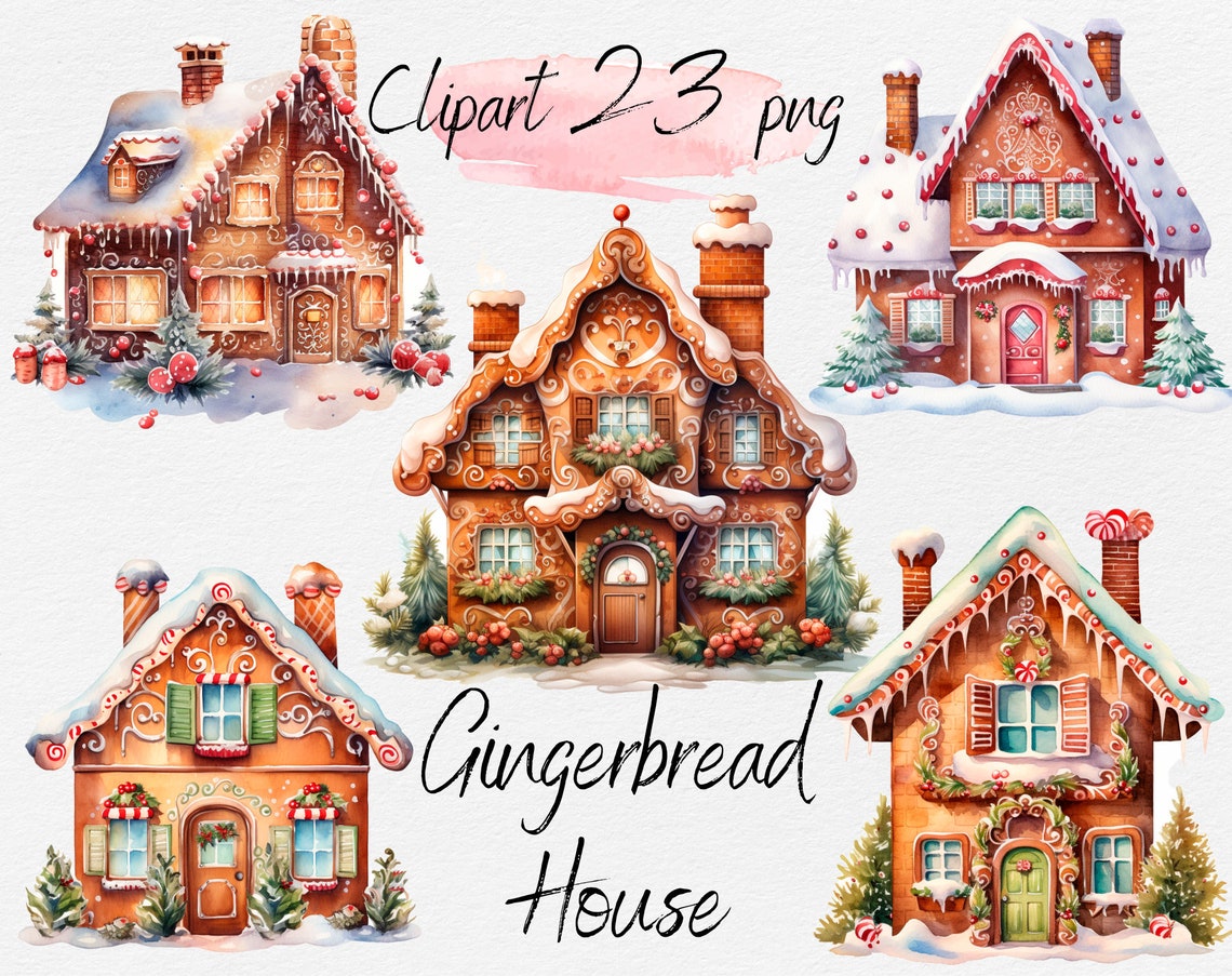 Christmas Gingerbread House Watercolor Clipart Bundle (digital Download ...