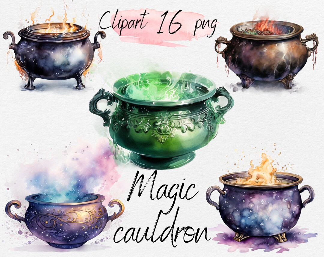 Magic Cauldron Fantasy World Fairytale Watercolor Clipart PNG Bundle ...