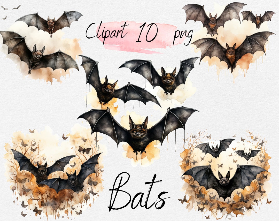 Halloween Bats Watercolor Clipart Bundle Scrapbooking, Junk Journal ...