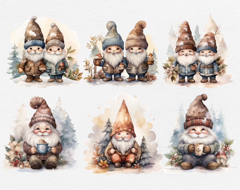 Christmas Pack Watercolor Gnomes Clipart Bundle Transparent PNG ...