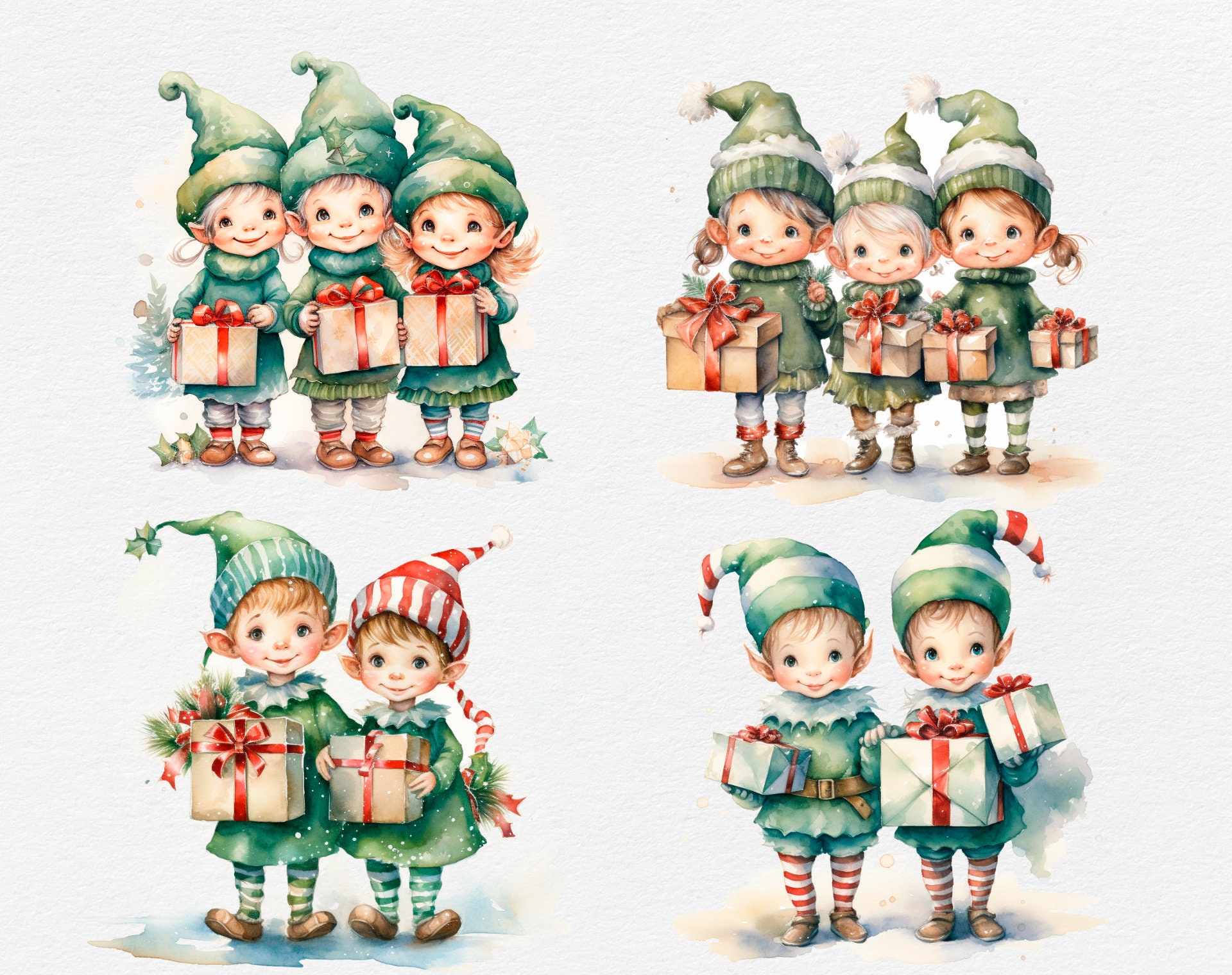 Christmas Elves Watercolor Clipart Bundle: Scrapbooking & Crafts ...