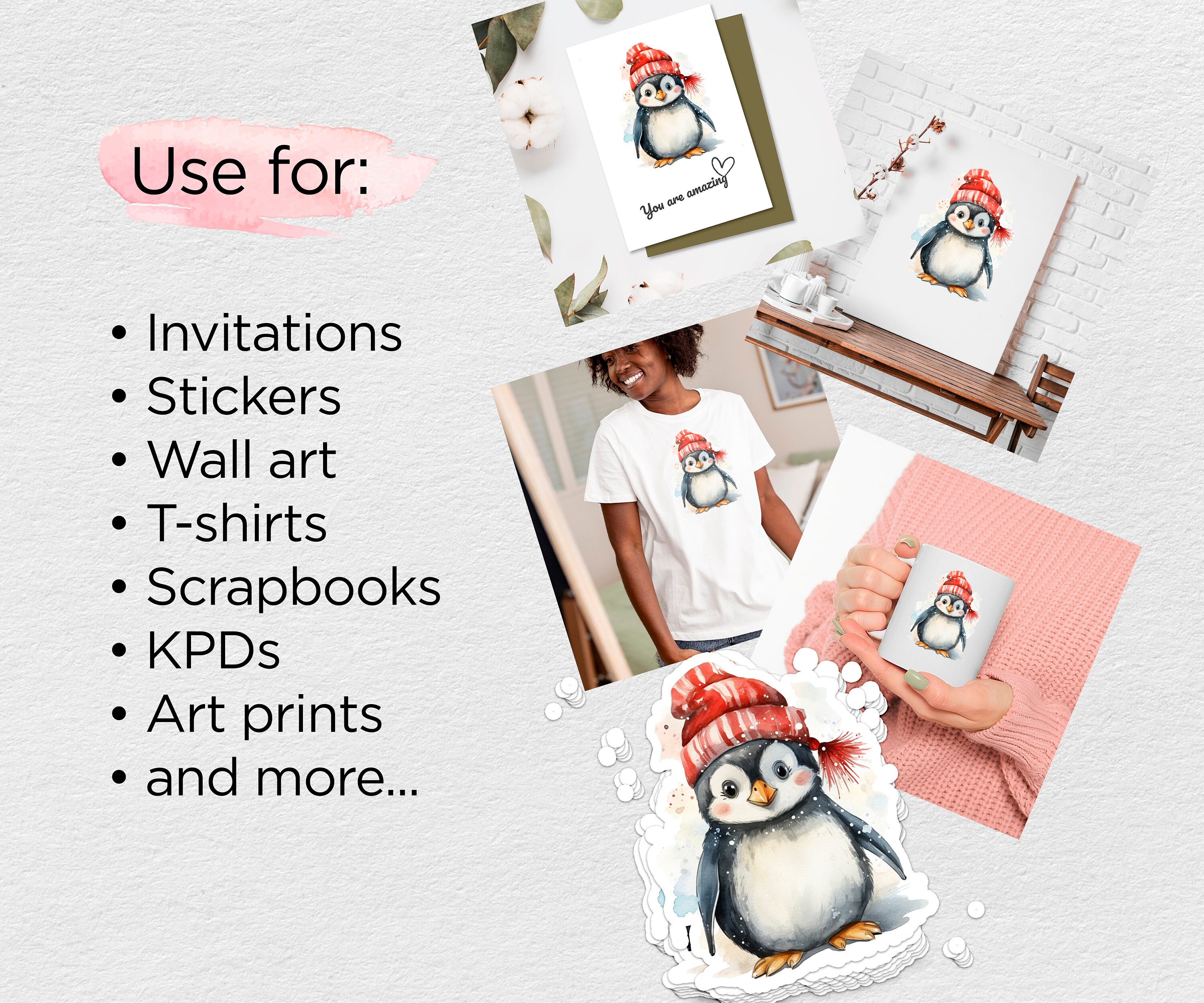 Christmas Penguins PNG Watercolor Clipart Bundle - Artful Christmas Art ...
