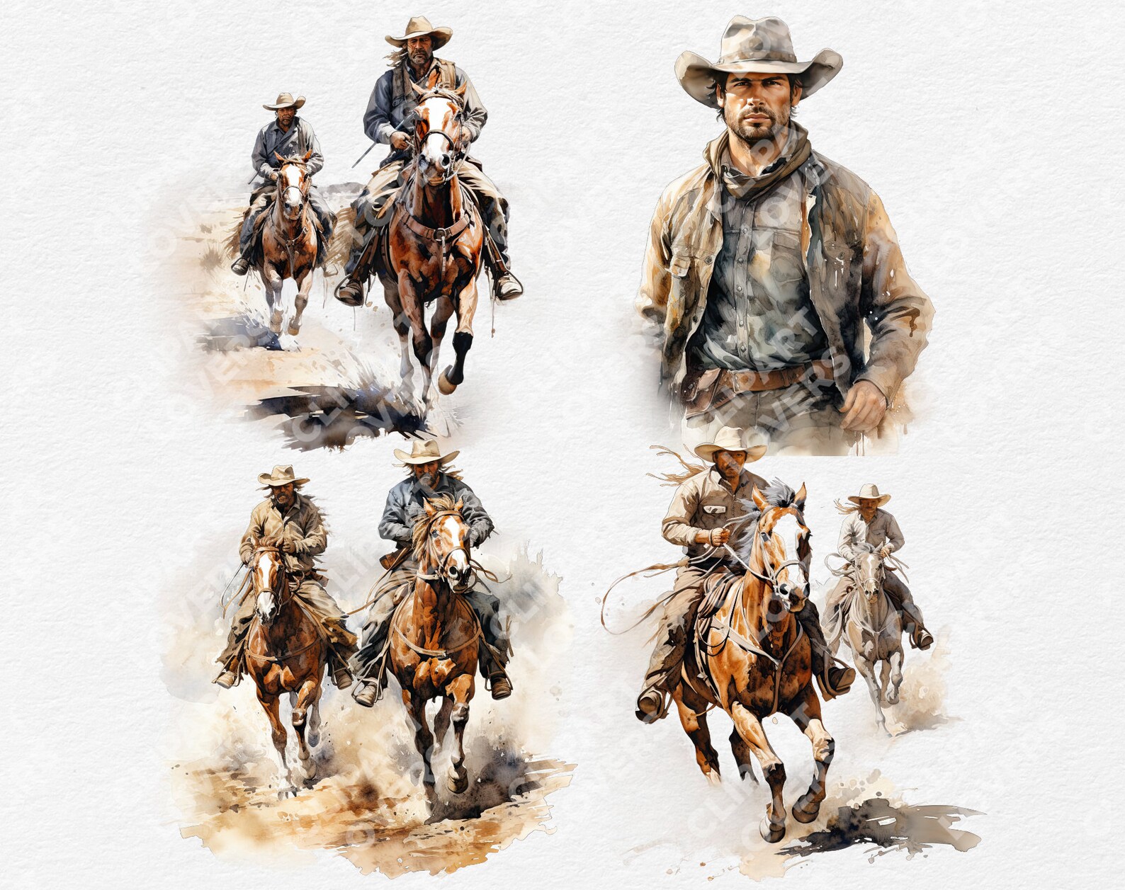 Cowboy Clip Art PNG Watercolor Clipart Bundle for Sublimation Designs ...