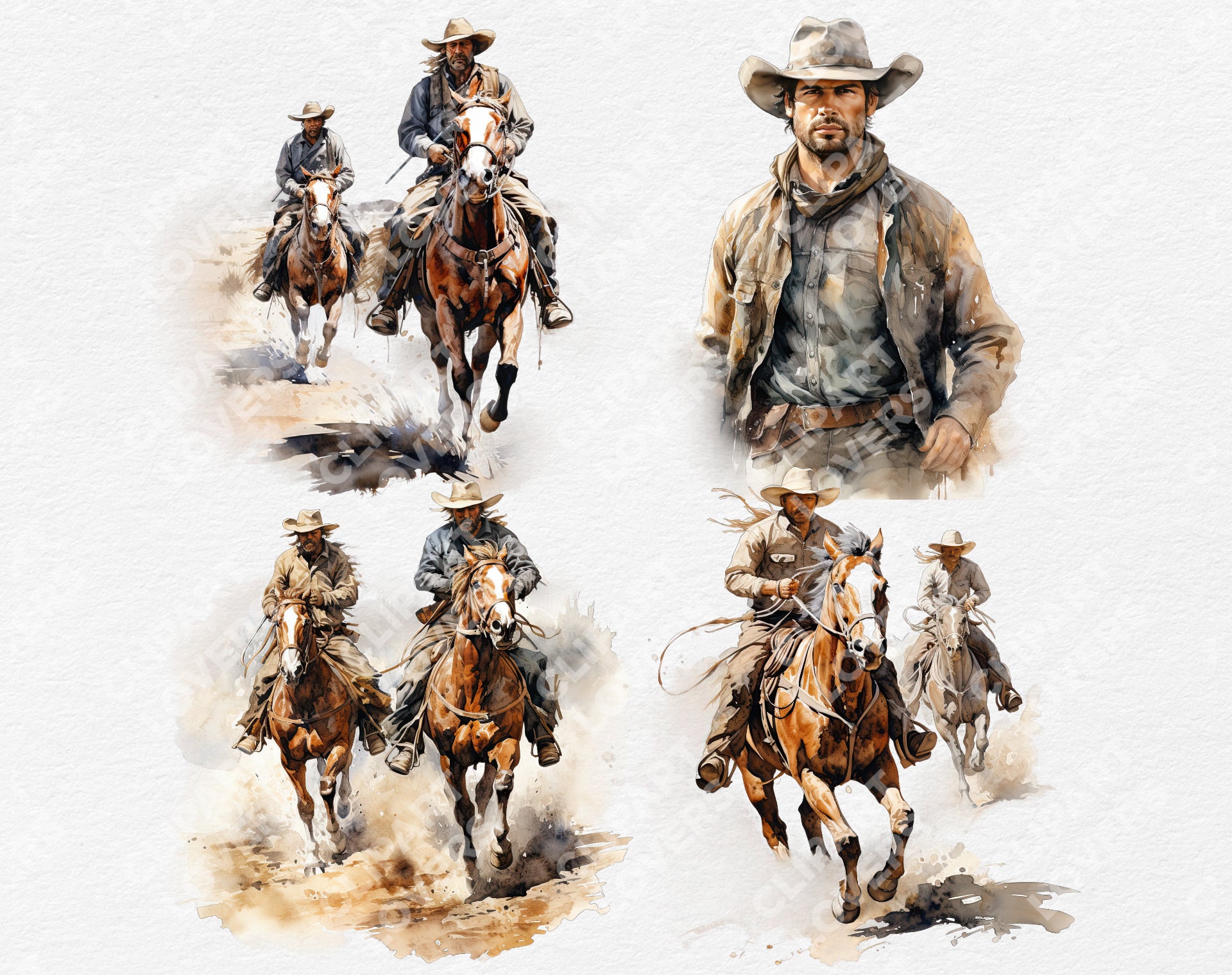 Cowboy Clip Art PNG Watercolor Clipart Bundle for Sublimation Designs ...