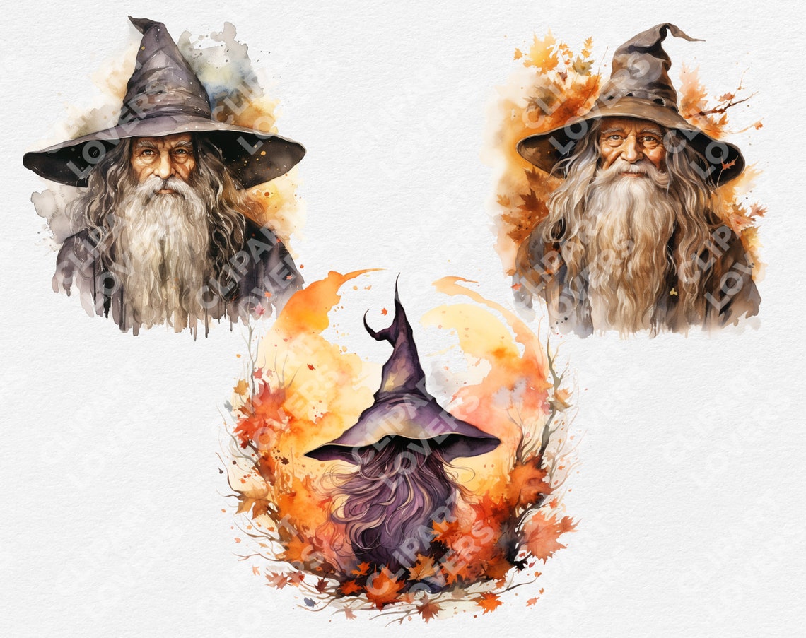 Wizard Watercolor Clipart PNG Bundle Magic Fantasy Fairytale - Etsy