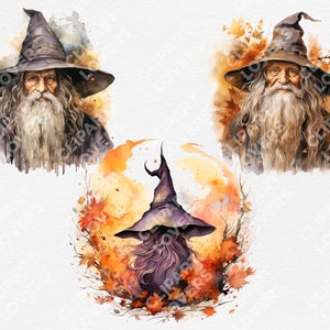 Watercolor Wizard Clipart PNG Bundle: Fantasy Scrapbooking Designs ...