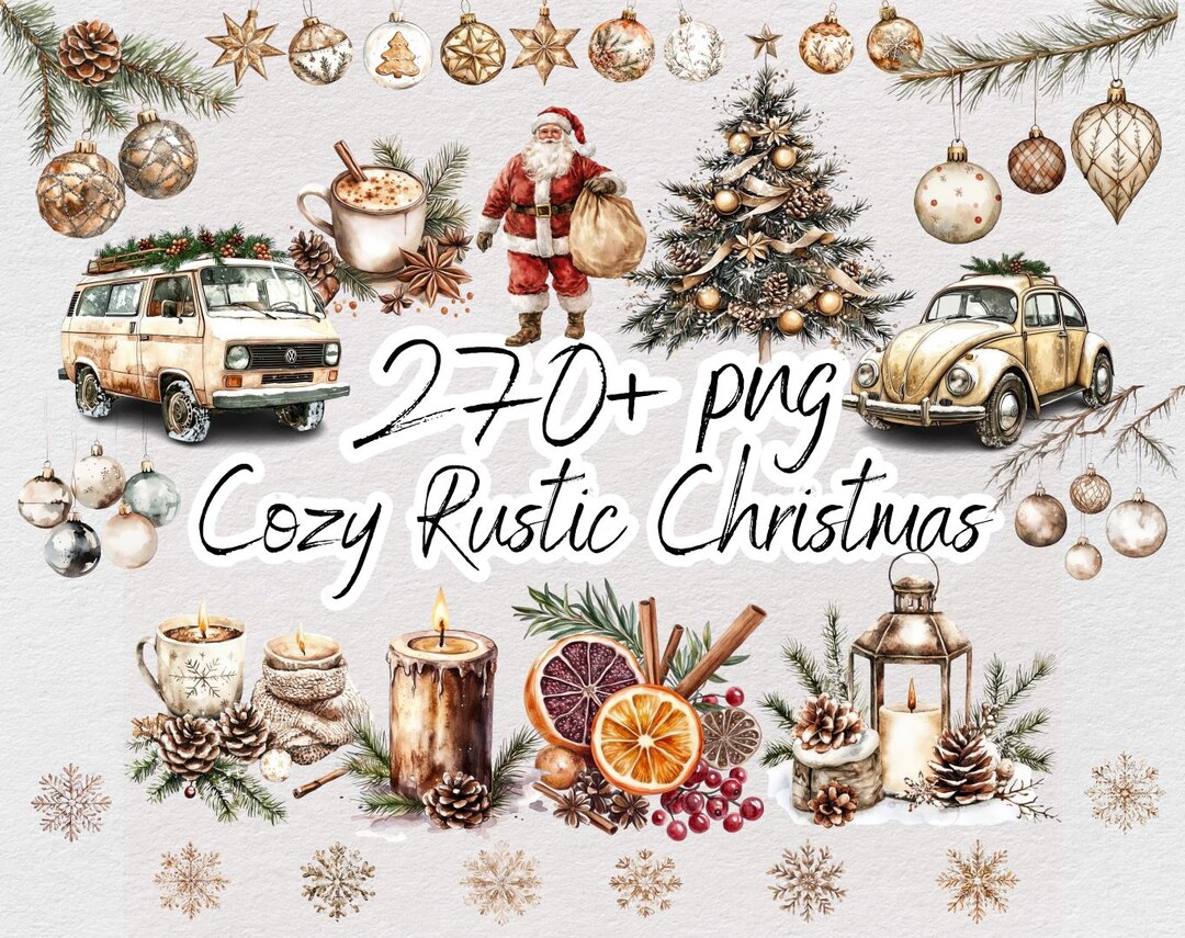Rustic Christmas Printable Clipart Bundle Boho Cozy Christmas Graphics ...
