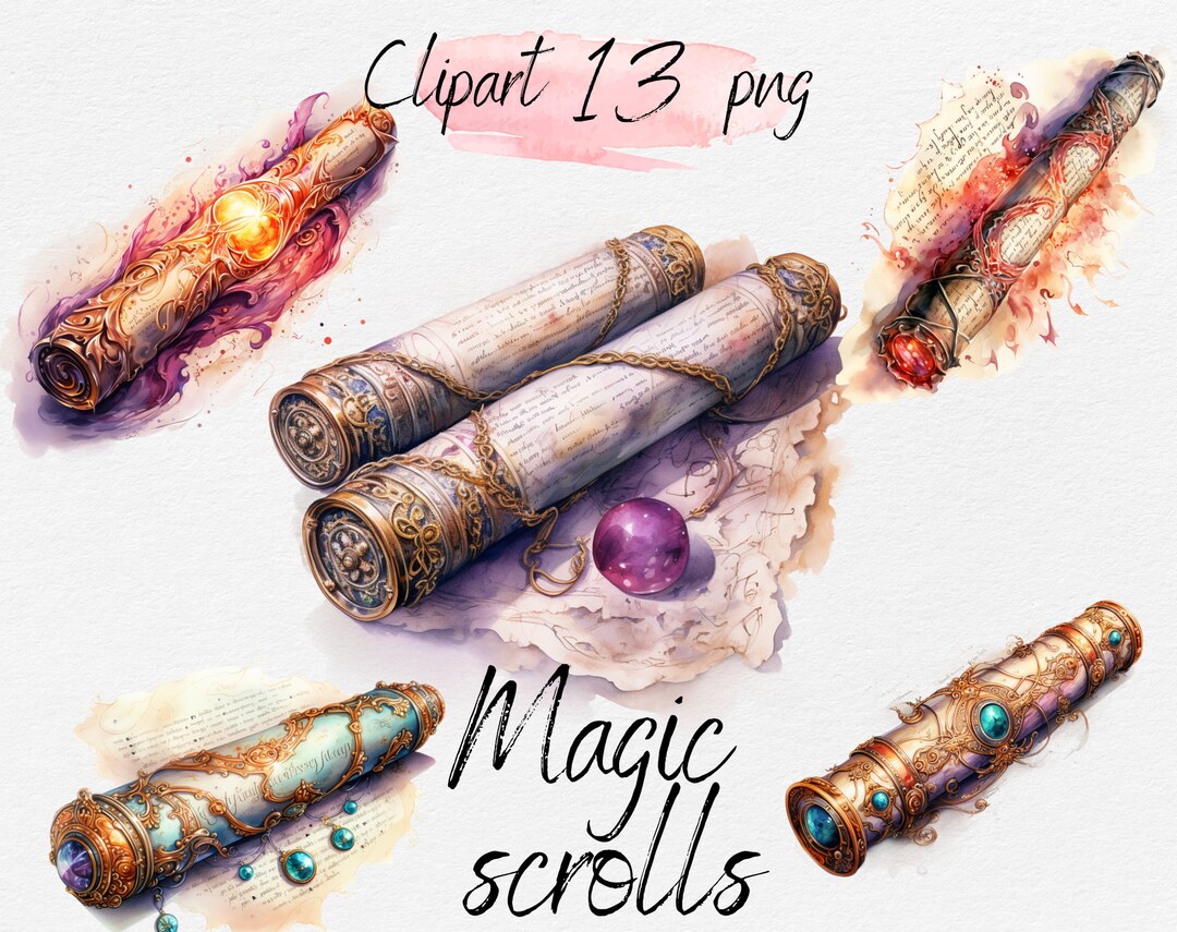 Watercolor Magic Scrolls Clipart: Fantasy PNG Bundle (digital Download ...