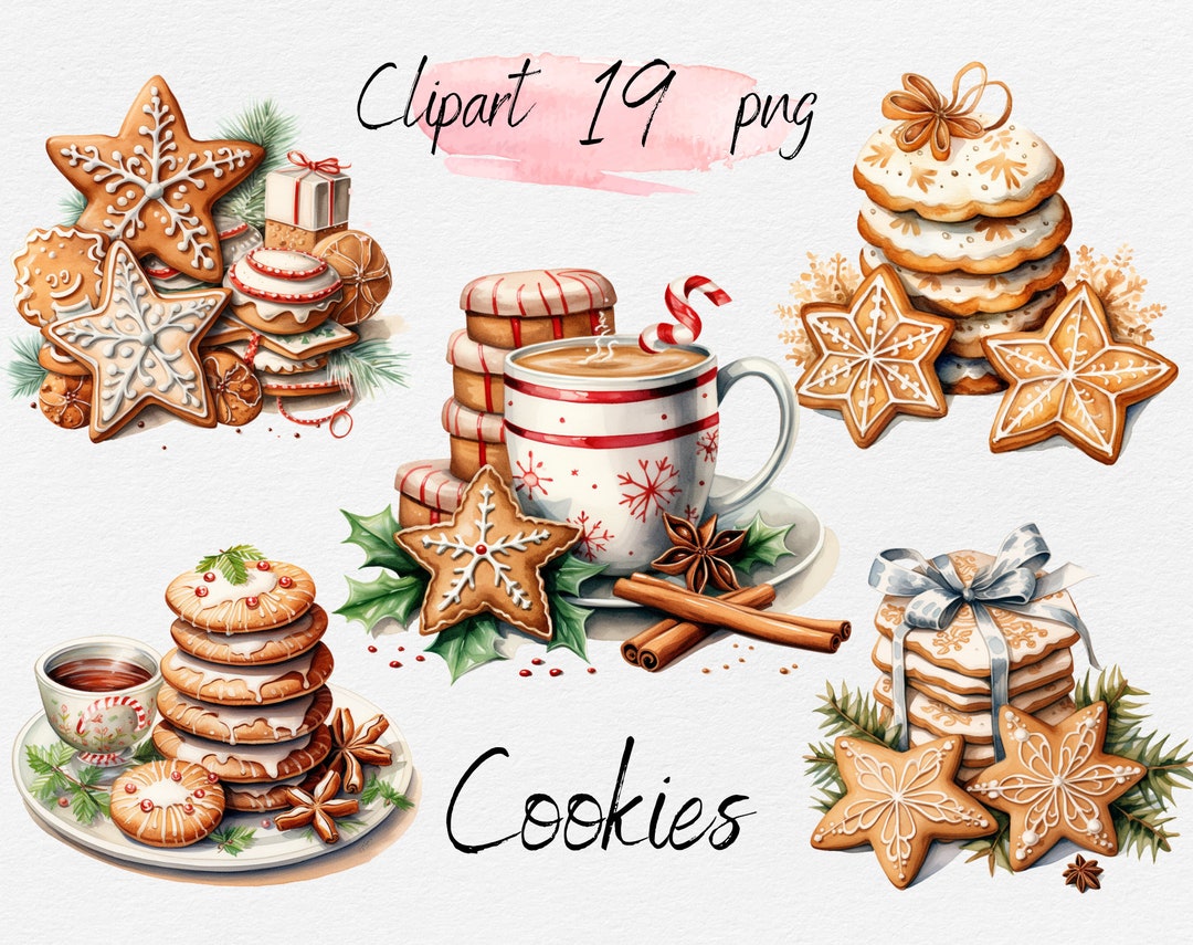 Christmas Cookies Watercolor Clipart Bundle: Artful Xmas PNG (digital ...
