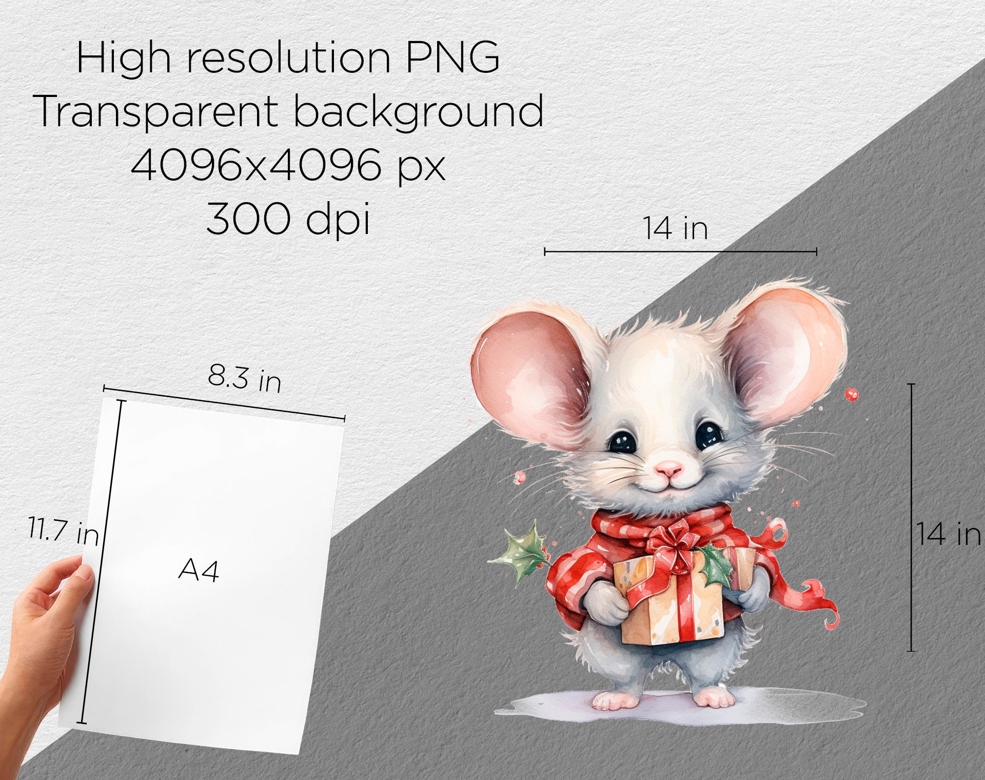 Christmas Mouse and Mice Watercolor Clipart Bundle - Scrapbooking, Junk ...