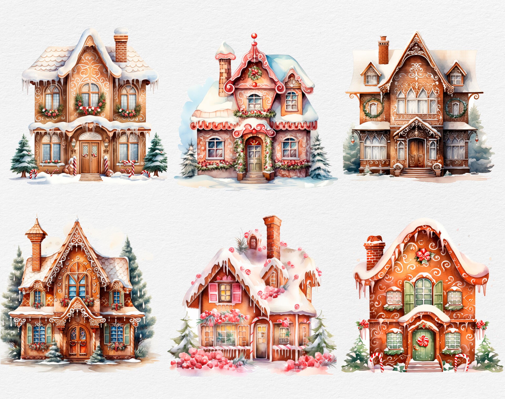Christmas Gingerbread House Watercolor Clipart Bundle (digital Download ...