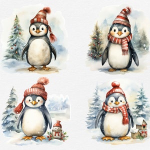 Christmas Penguins PNG Watercolor Clipart Bundle - Artful Christmas Art ...