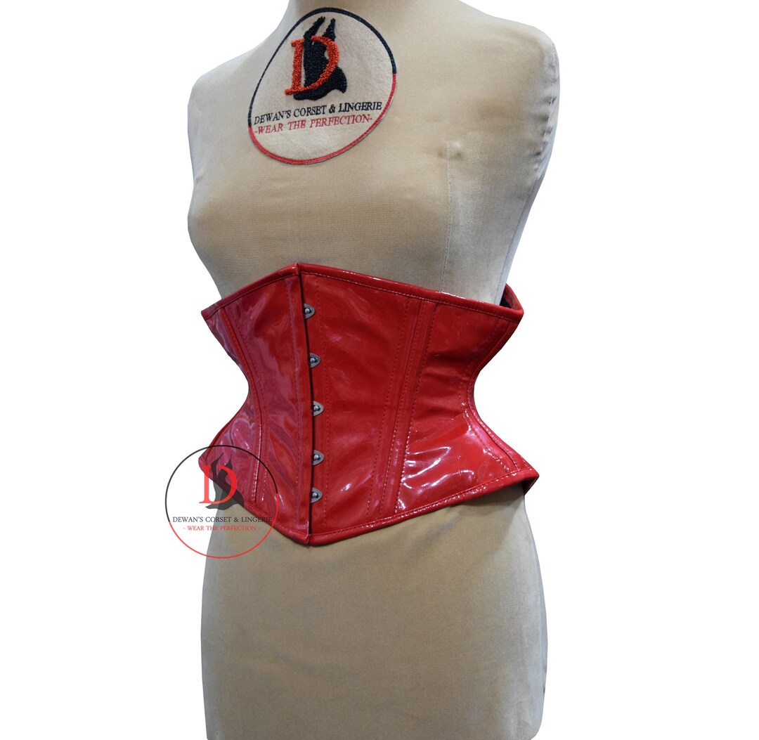 Red PVC Corset Waist Training Steel Boned Heavy Duty Womens Shiny PVC ...