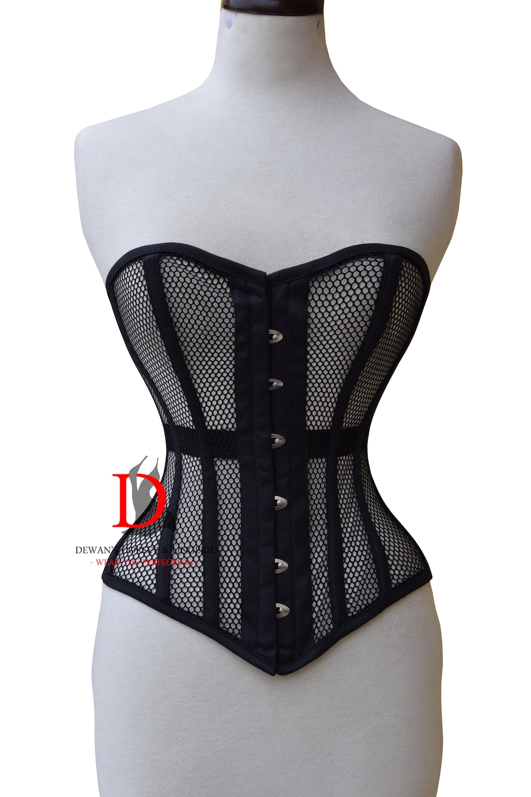 Steel Boned Mesh Corset Heavy Duty Waist Trainer Tight Lacing Black ...