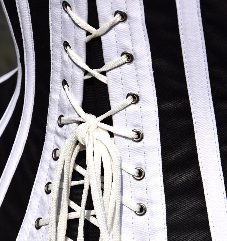 Black White Corset Cotton Strip Style Corset Underbust Curvy Waist ...
