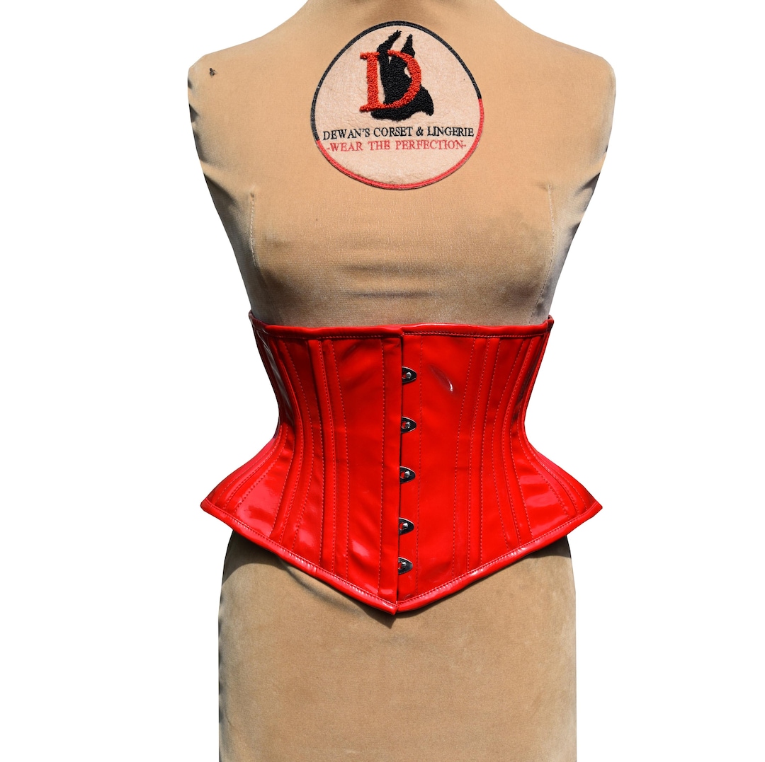 Red PVC Corset Double Steel Boned Underbust Waspie Waist Training Goth ...