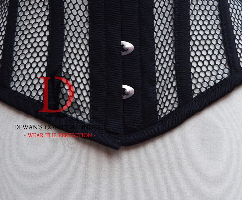 Heavy Duty Steel Boned Black Mesh Corset Waist Training Corset Overbust ...