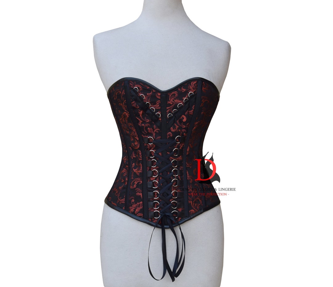 Brocade Corset Overbust Steel Boned Waist Trainer Flat Front Corset ...