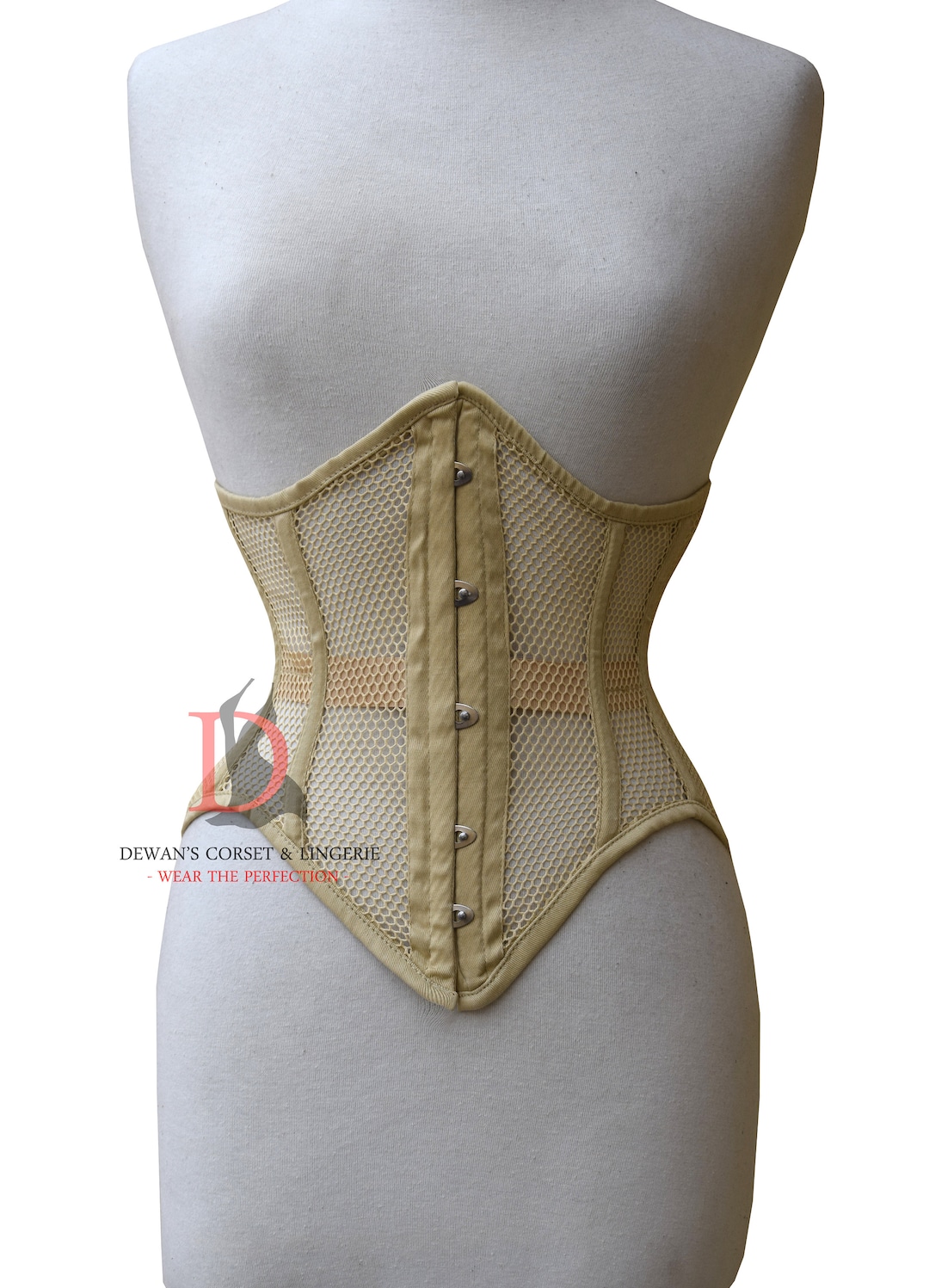 Heavy Duty Waist Trainer Mesh Corset Steel Boned Underbust Mesh Beige ...