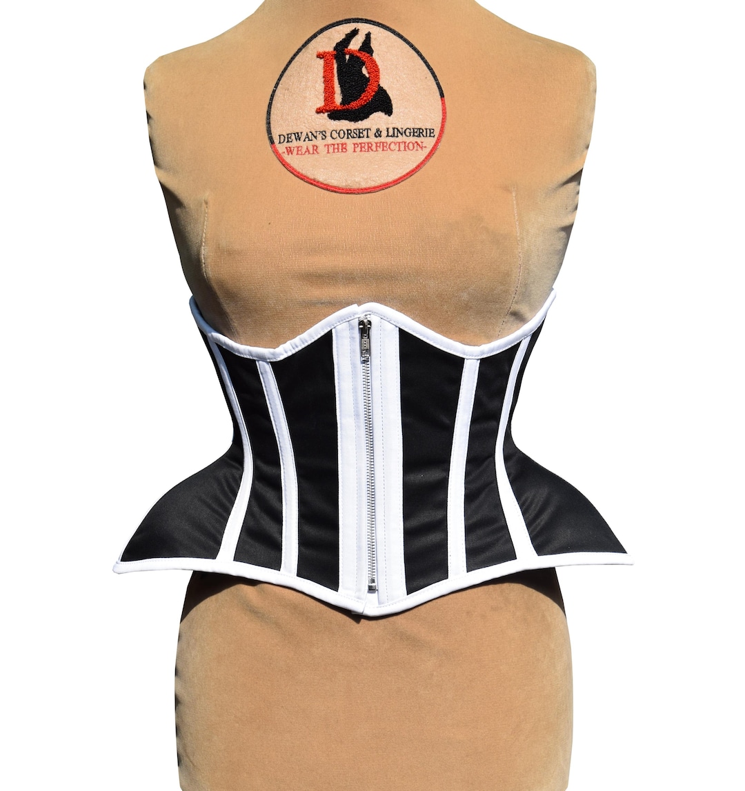 Black White Corset Cotton Strip Style Corset Underbust Curvy Waist ...