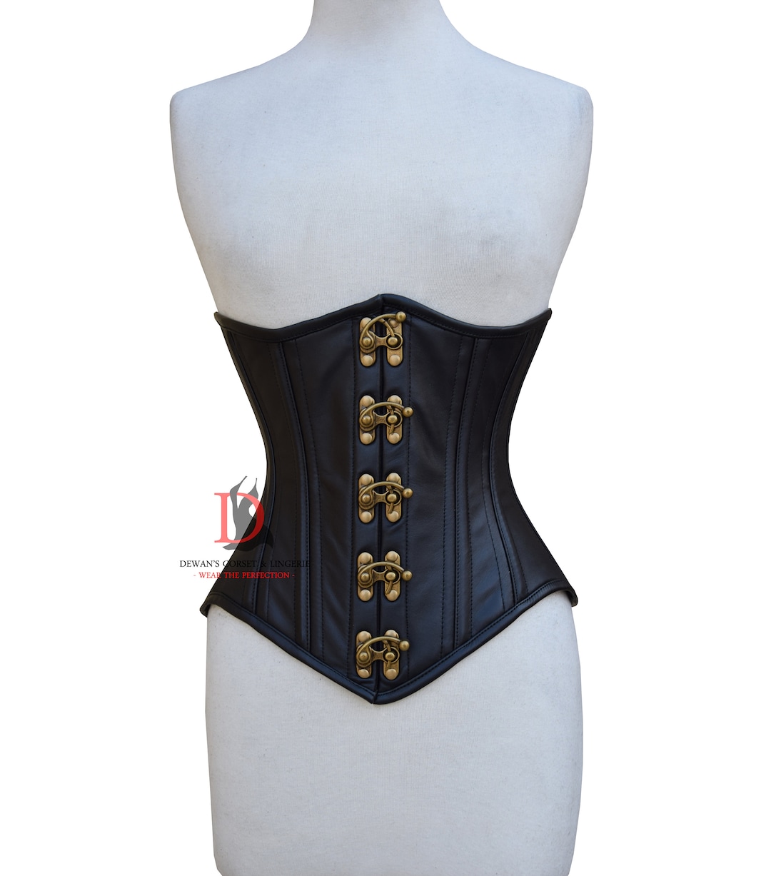 Heavy Duty Underbust Waist Trainer Corset Genuine Leather Antique Claps ...