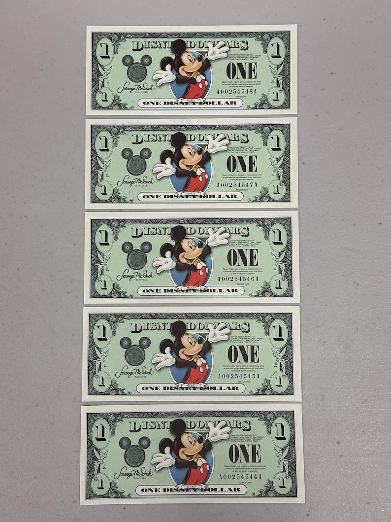Disney Dollar Mickey Mouse 1 Dollar Bill A Series 2003 Lot of 5 ...