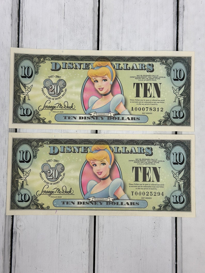 Disney Dollar Cinderella 10 Dollar Bill T & A Series Lot of 2 no ...