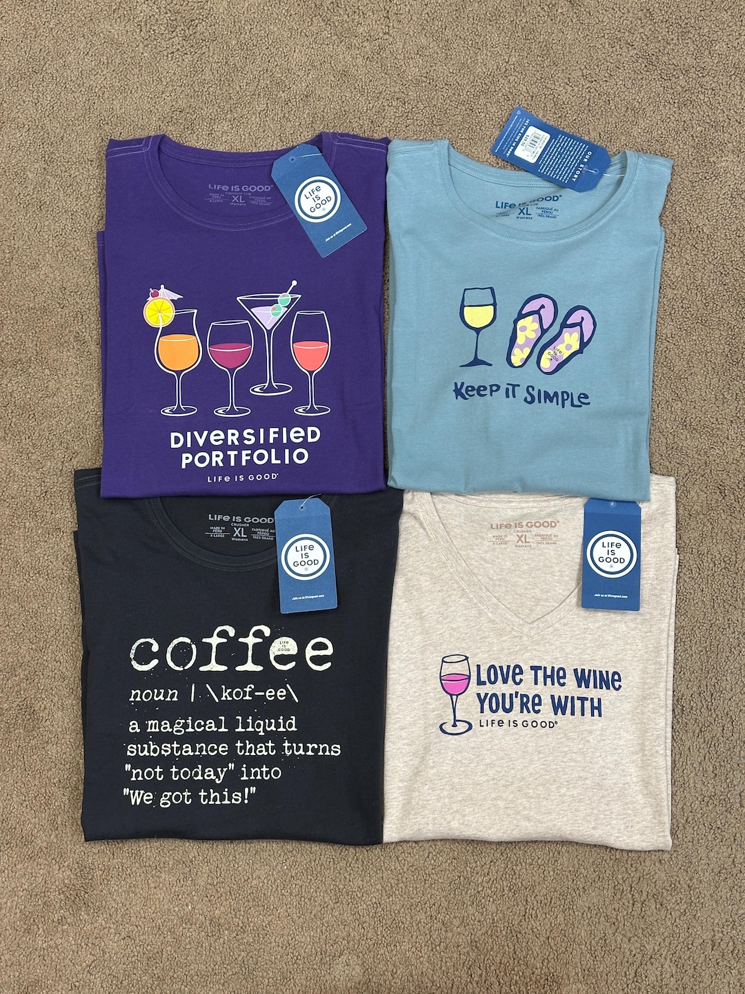 Life is Good Assorted Wine/coffee Shirts Lot of 4 Women's Size XL - Etsy