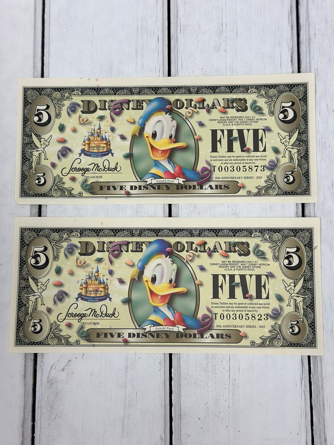 Disney Dollar Donald Duck 5 Dollar Bill T Series Lot of 2 *barcode* - Etsy