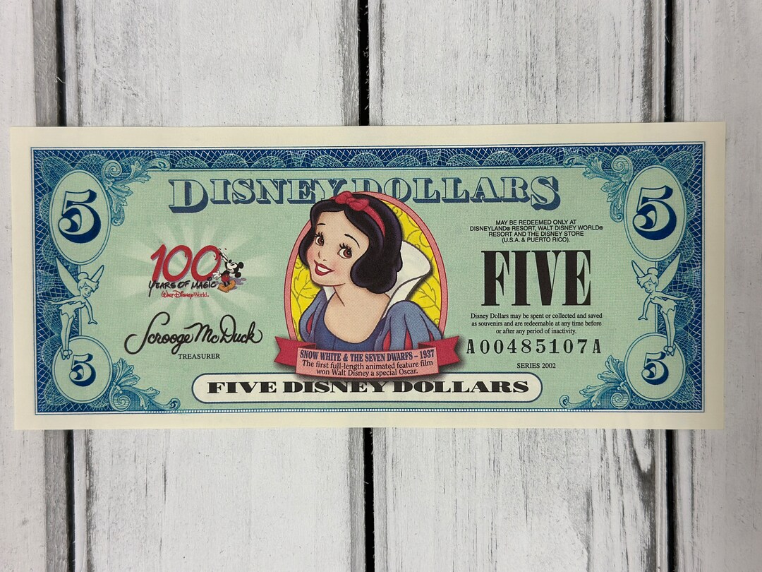 Disney Dollar Snow White 5 Dollar Bill A Series no Barcode - Etsy