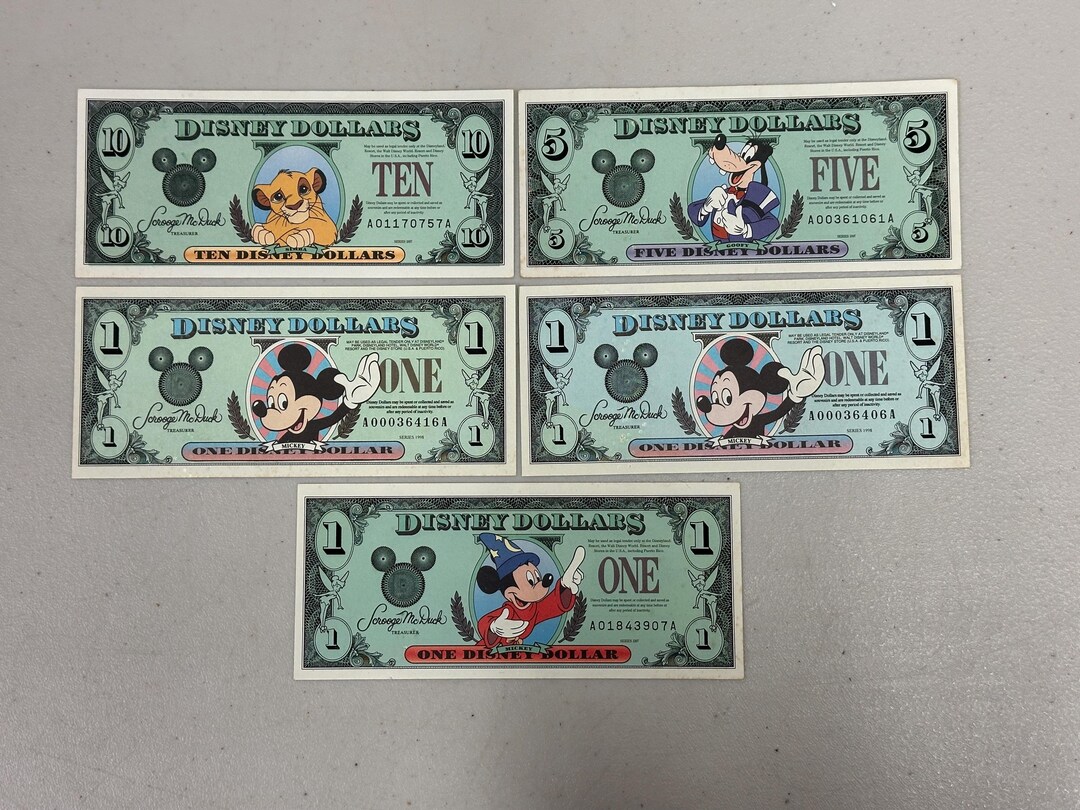 Disney Dollar Simba Goofy Mickey 10,5,1 Dollar Bill A Series 1997 1998 ...
