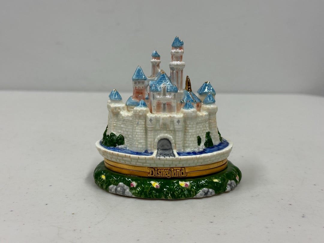 Disney Porcelain Sleeping Beauty Castle Tinker Bell Hinged Box Figurine ...