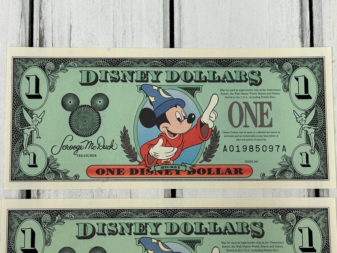 Disney Dollar Mickey Mouse 1 Dollar Bill A Series 1997 Lot of 2 ...