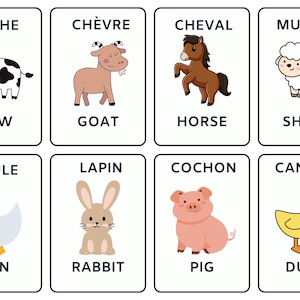 Farm Animals Flashcards French/english - Etsy