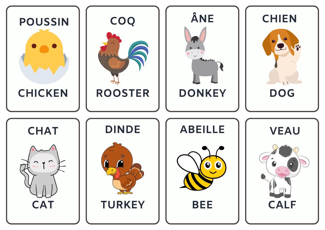 Farm Animals Flashcards French/english - Etsy