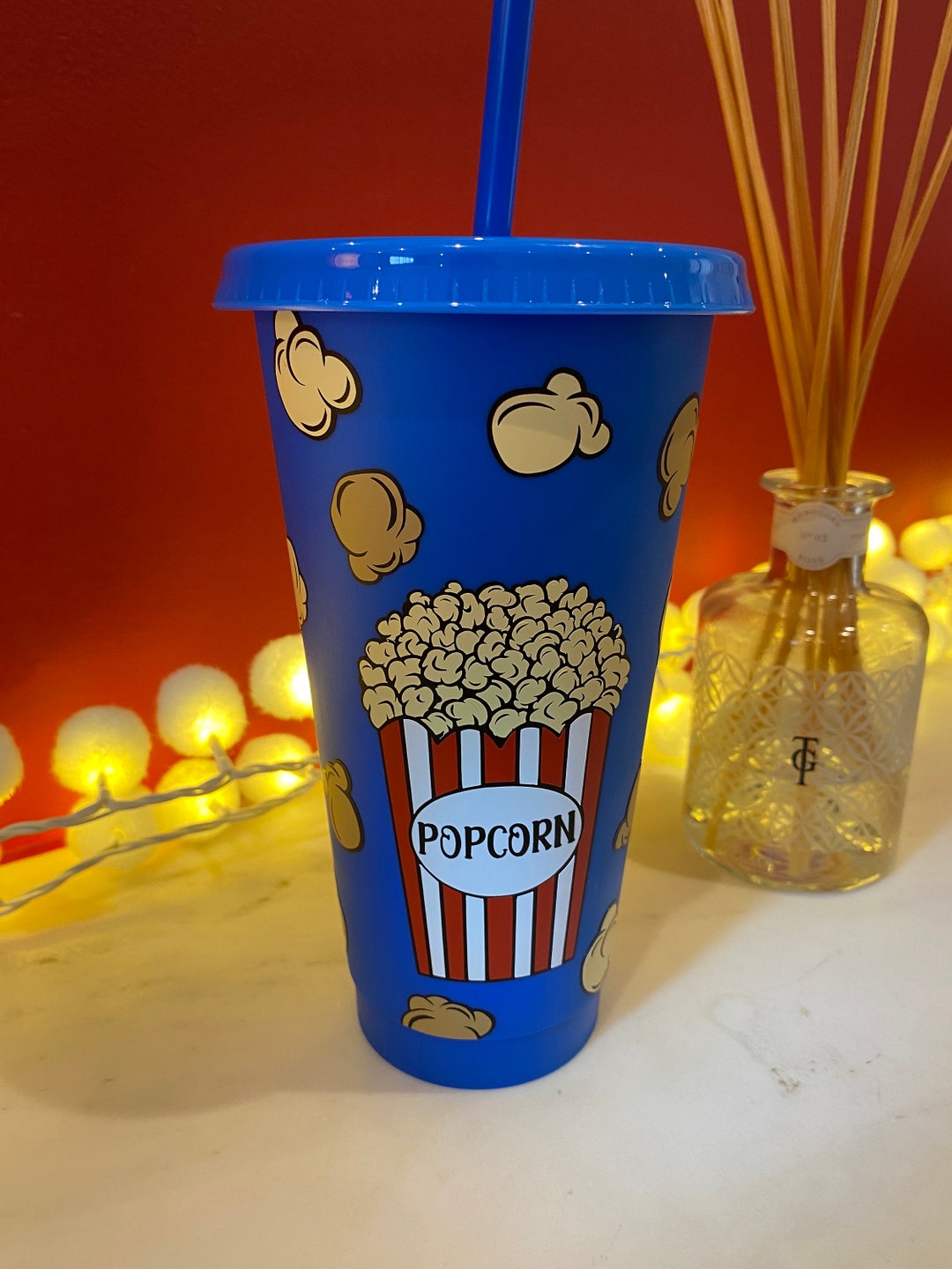 Fun POPCORN Snack Design 24oz Acrylic Reusable Cold Cup With Lid and ...