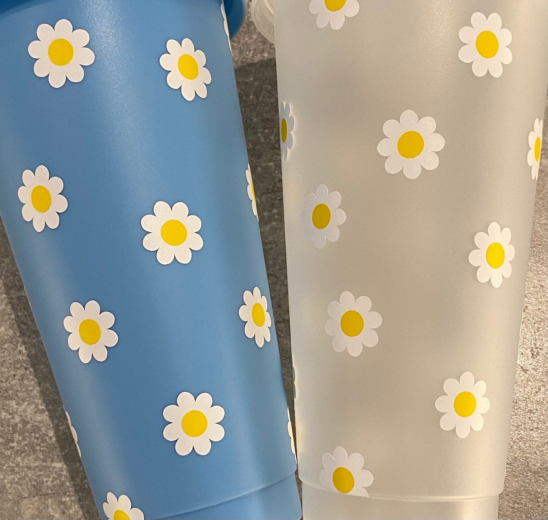 Pretty DAISY Design 24oz Acrylic Reusable Cold Cup With Lid and Straw ...