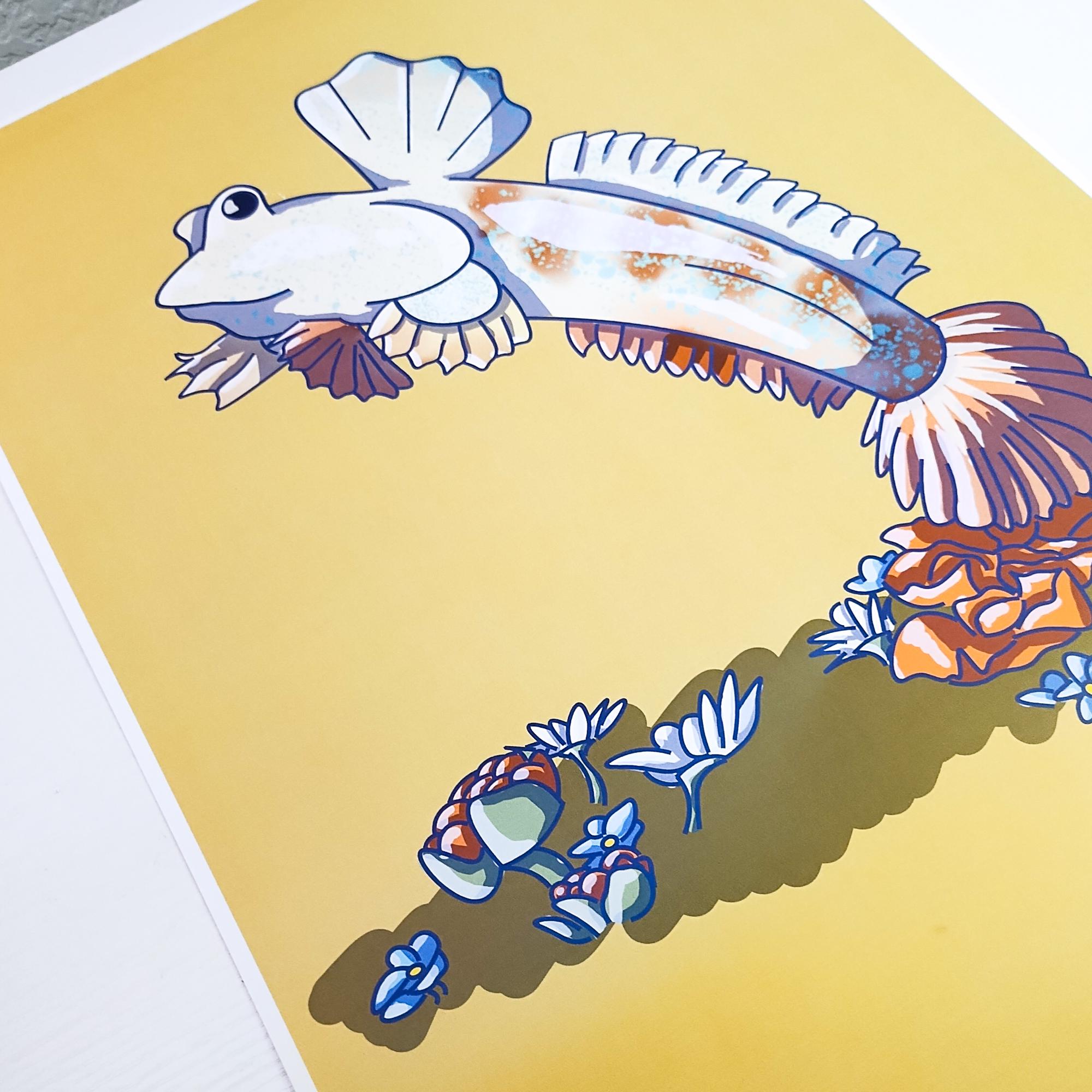 Great Blue Spotted Mudskipper Art Print | 12x18 Ocean Wildlife Poster ...