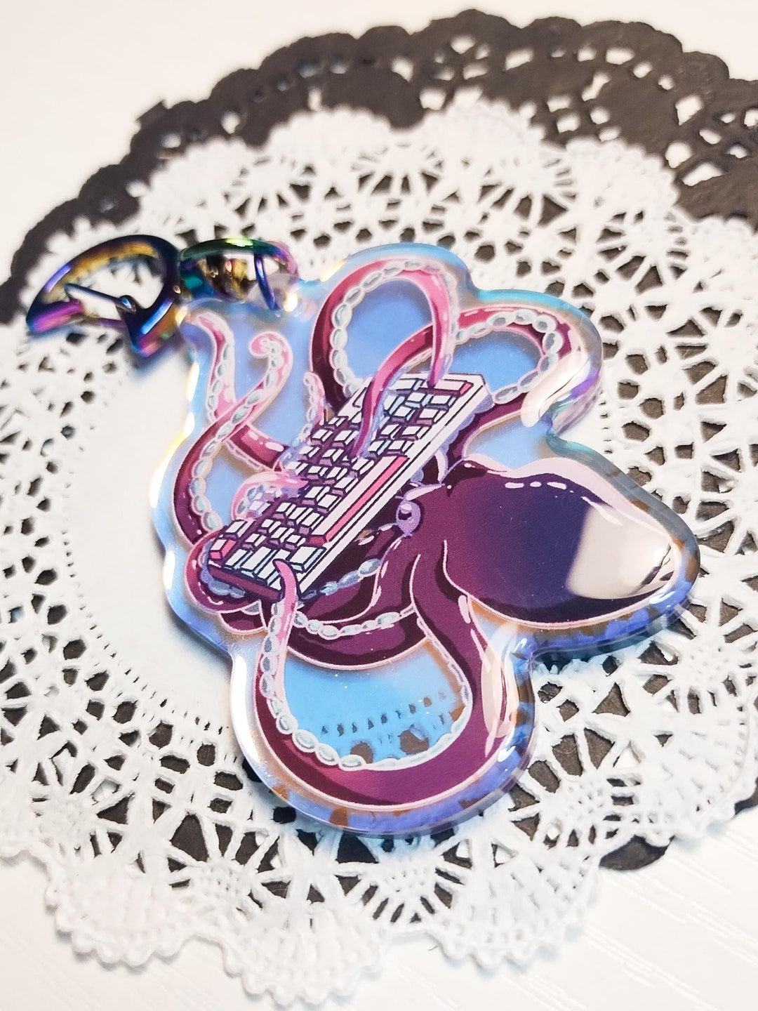 Vaporwave Octopus Holographic Keychain | Octopus Typing Bag Charm | PC ...