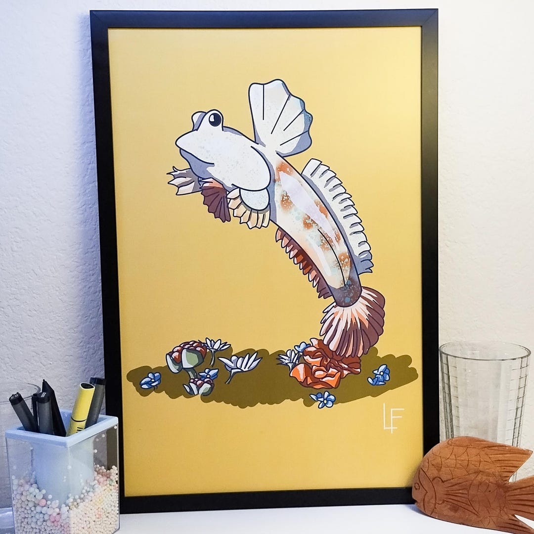 Great Blue Spotted Mudskipper Art Print | 12x18 Ocean Wildlife Poster ...