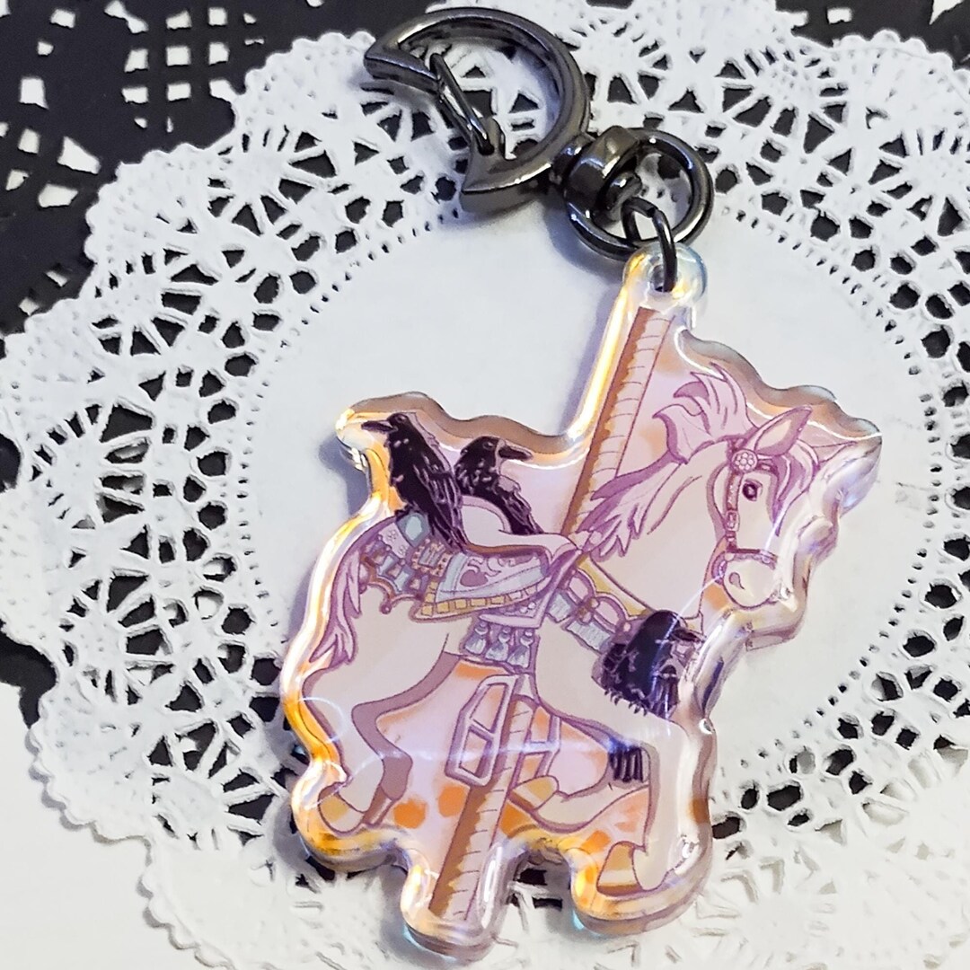 Carousel Horse Holographic Keychain | Crows and Carousel Horse Charm - Etsy
