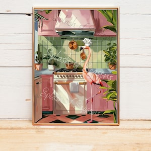Flamingo in the Kitchen Print, Tropical Home Decor, Funny Kitchen Wall ...