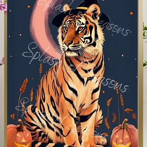 Tiger With A Witch Hat Print, Halloween Home Decor, Halloween Print ...