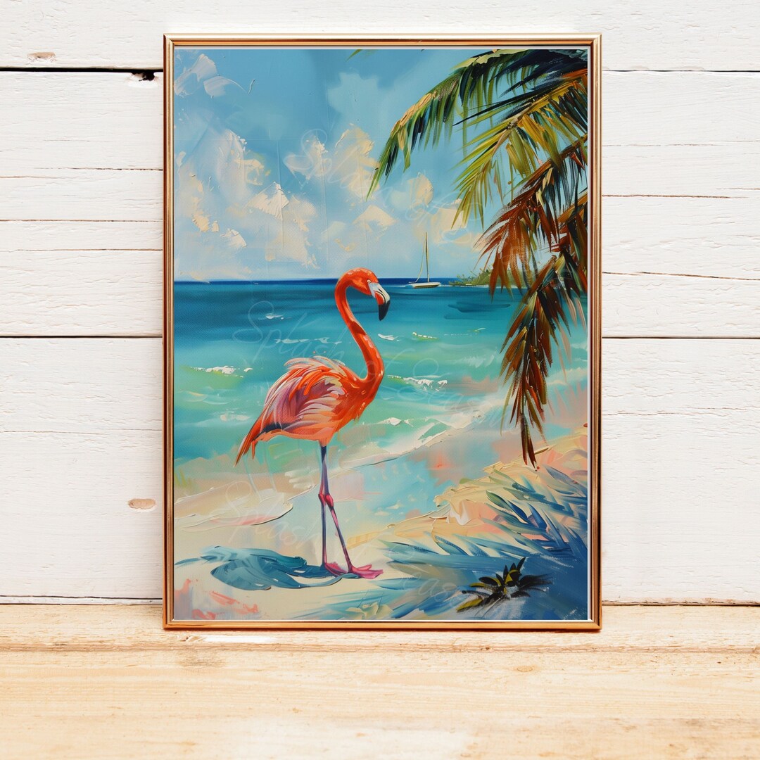 Flamingo on the Beach, Flamingo Wall Art, Coastal Decor, Beach House ...
