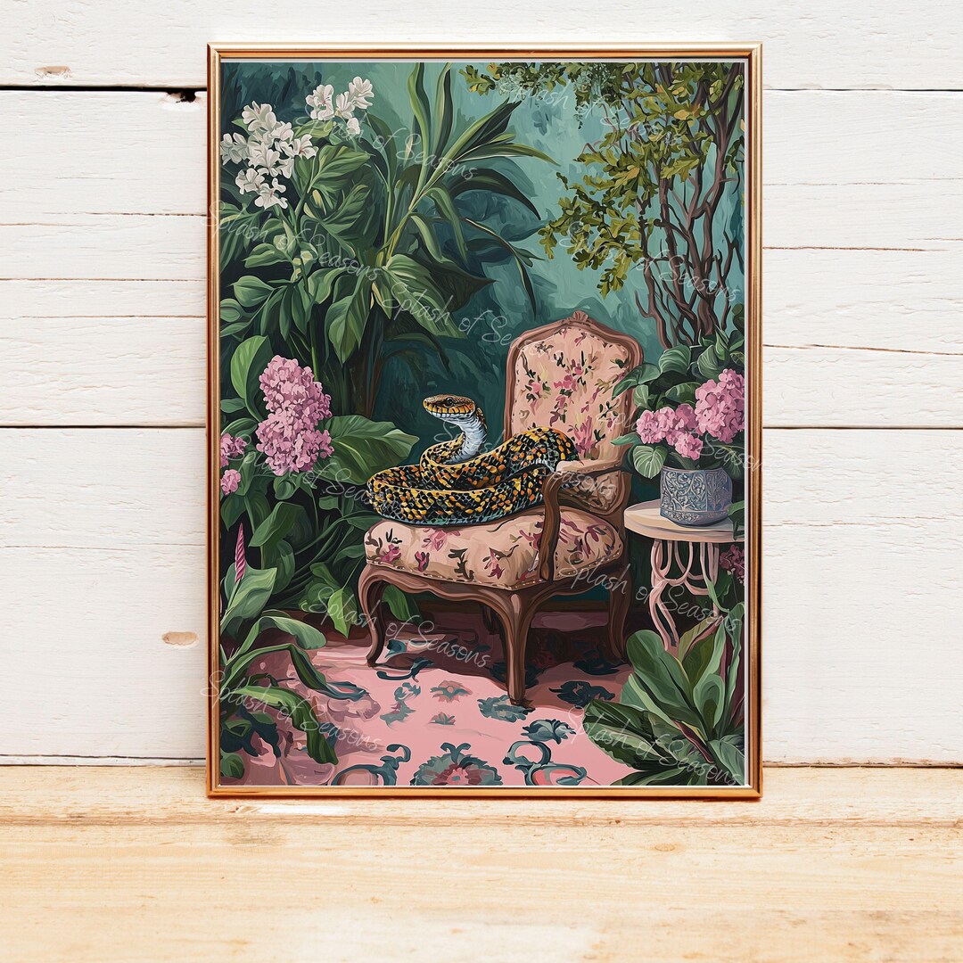 Snake Wall Art Print, Animal Home Decor, Elegant Pink Home Decor ...