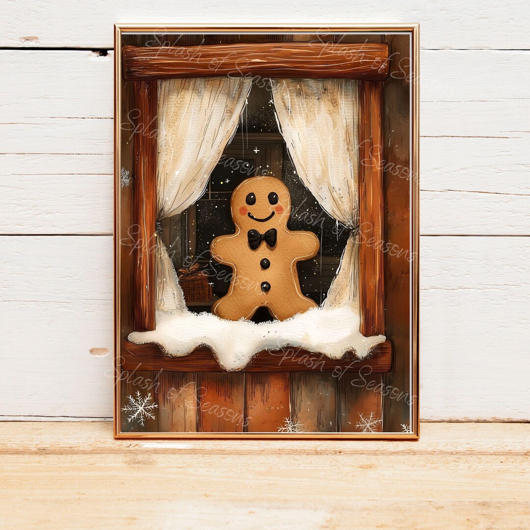 Gingerbread in the Window, Christmas Wall Art Print, Holiday Home Decor ...