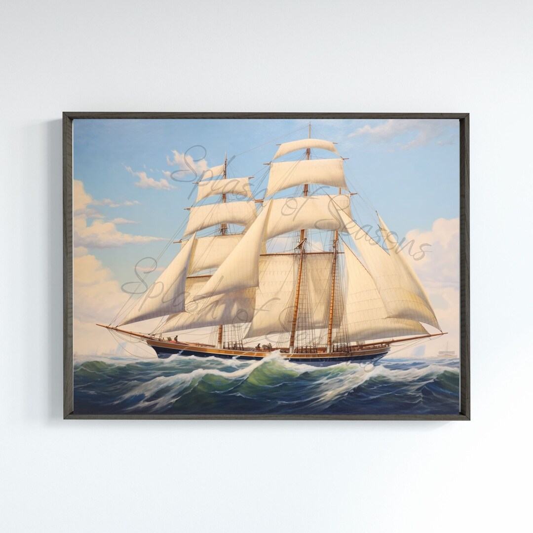 Vintage Sail Boat Print, Living Room Decor, Sailboat Art, Ocean Print ...