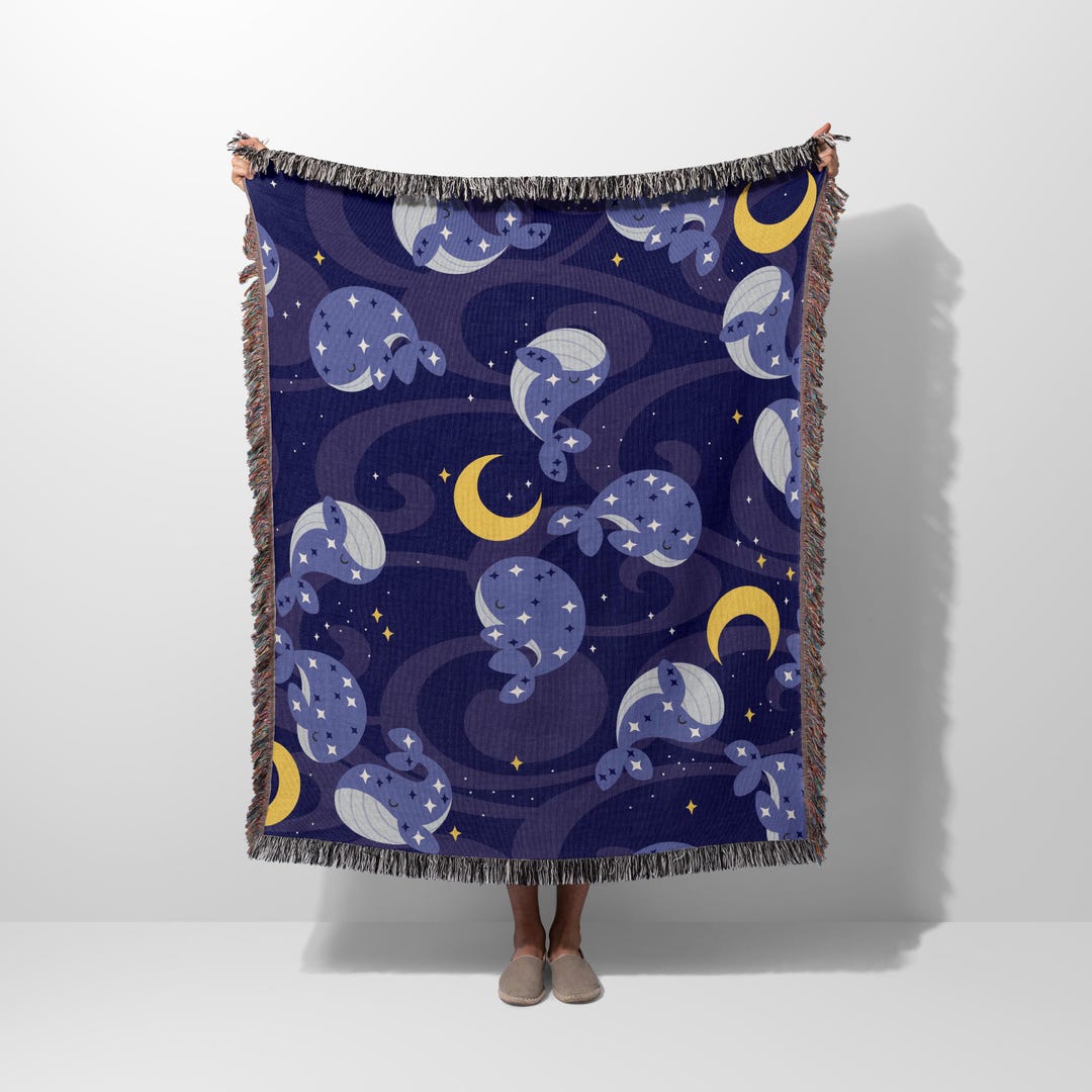 Celestial Whales in Space Woven Throw Blanket, Kids Room Decor, Cute ...