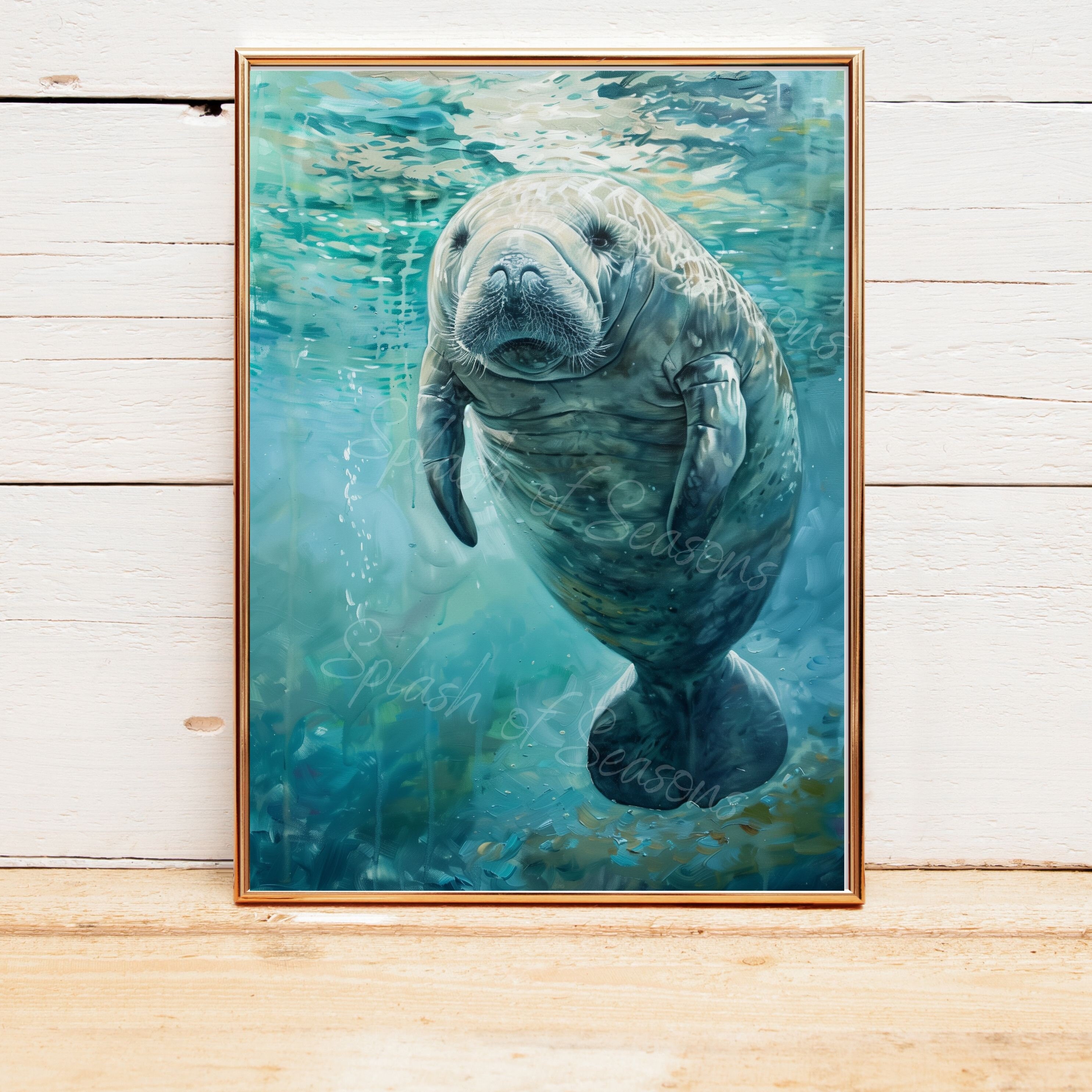 Manatee Swimming in the Water, Prints of A Manatee, Coastal Decor ...